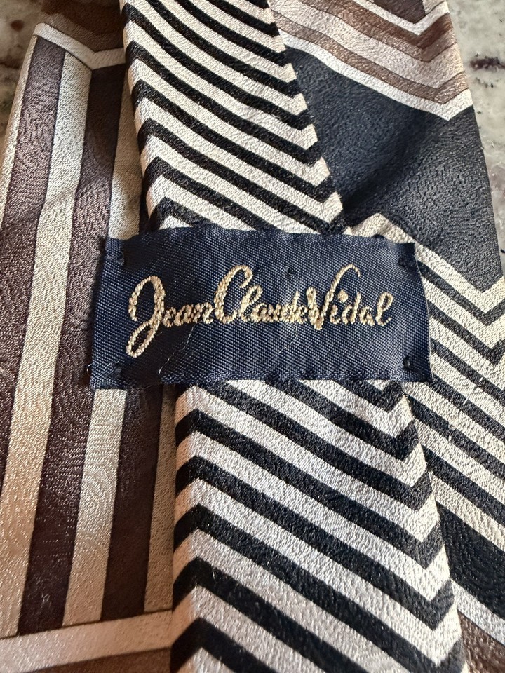 Vintage Jean Claude Vidal Tie Mod Geometric Art Deco Black Brown Cream ...