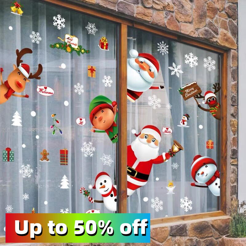 Christmas Santa Window Stickers Removable Xmas Art Cling Decals Wall ...