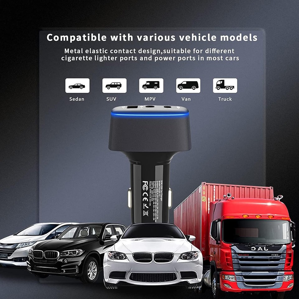 Fast Car Charger PD 42W 3 Port USB TYPE C Cigarette Lighter Socket ...