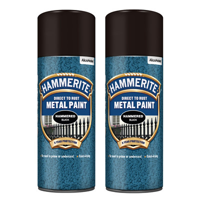 2 x Hammerite Hammered Black Metal Paint Direct to Rust Aerosol 400ML ...