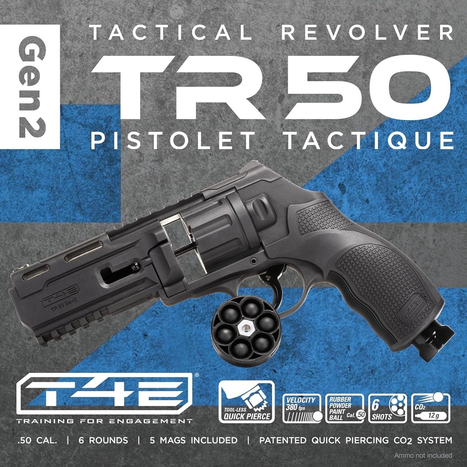 Umarex TR50 Paintball Revolver w/ 50 Rubber Balls & 5 CO2, 7.5J GEN2 ...