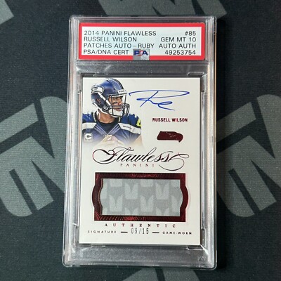 2014 Panini Flawless Russell Wilson Patch Auto Ruby /15 PSA 10 Gem Mint ...
