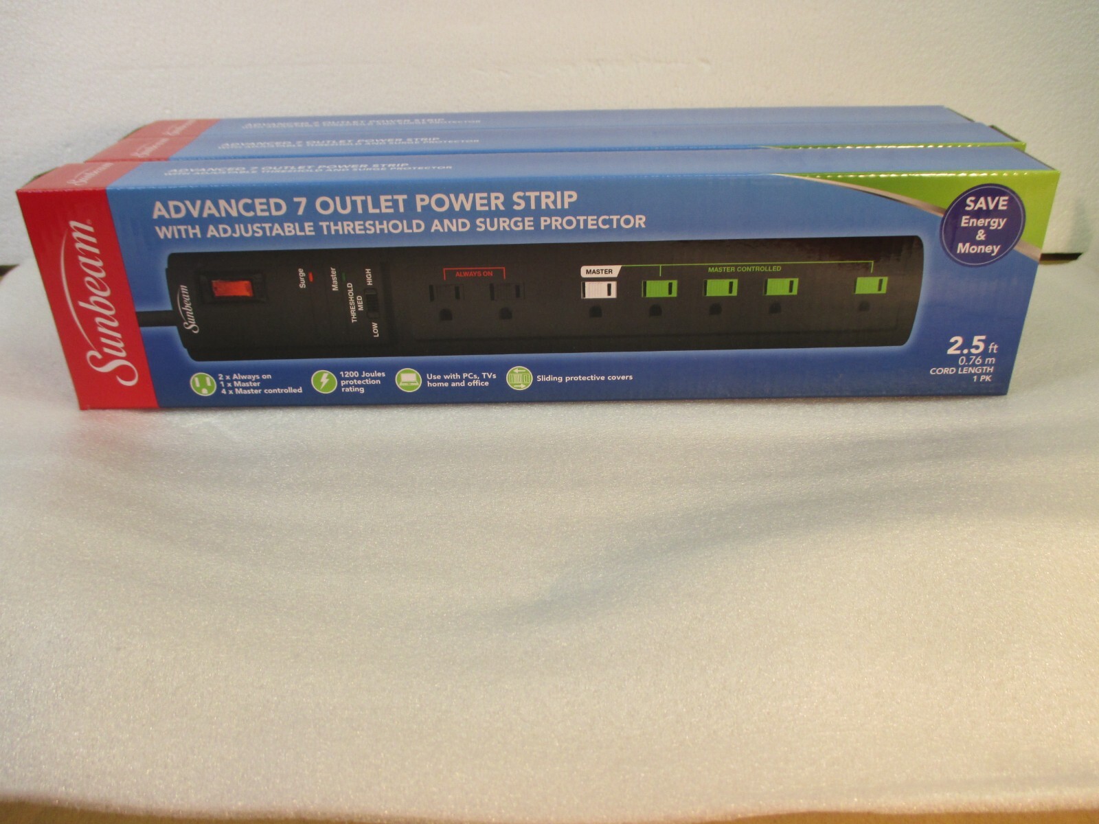 Lot Of 3 Sunbeam Advanced 7 Outlet Power Strip with Surge Protector ...