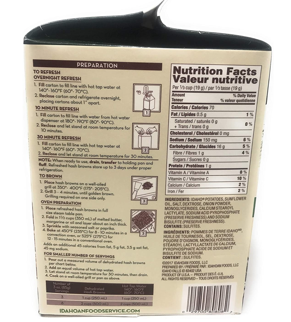 Idahoan Hash Browns 964G - 2.13LB Box - CASE OF 6 - Bulk - Foodservice ...