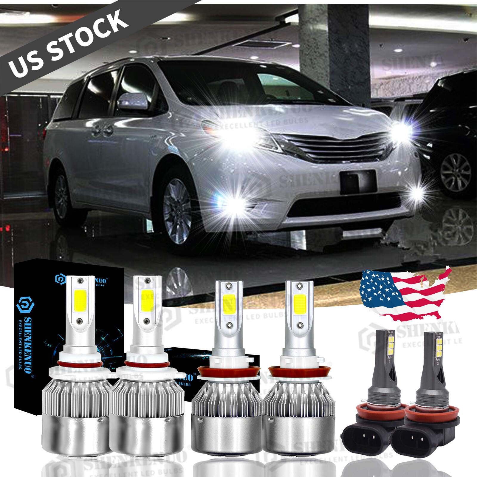 For 2011-2019 Toyota Sienna Combo 6x LED Headlights High Low Beam And ...