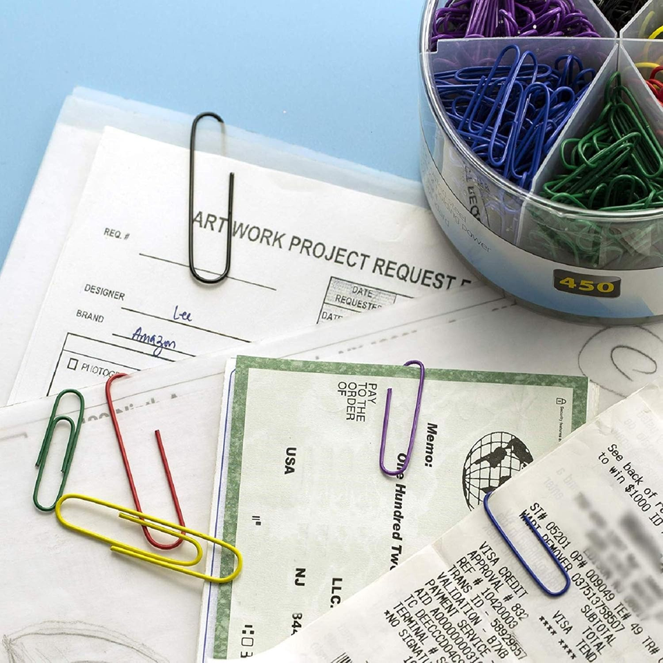 PVC Free Color Coated Paper Clips, 450 per Tub Office Paper Clamp ...