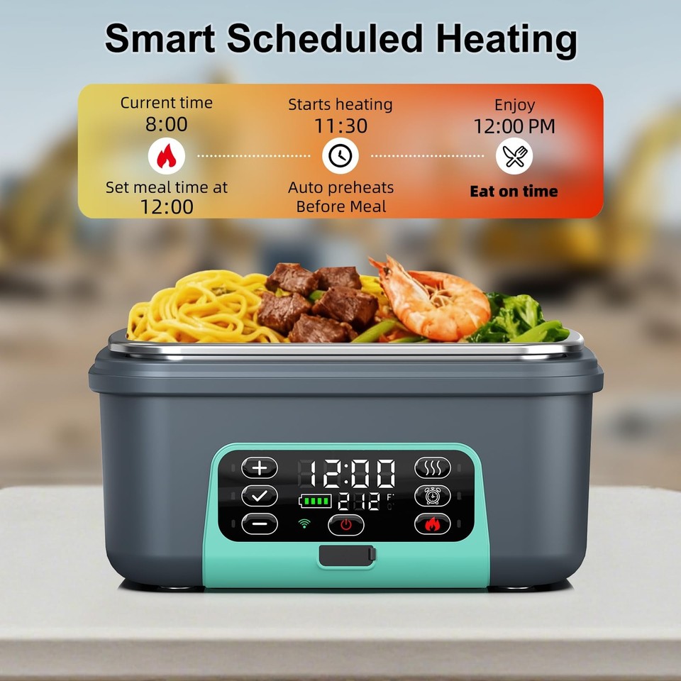 Omboos Cordless Electric Heated Lunch Box, XL 6.3Cups Rechargeable Food ...