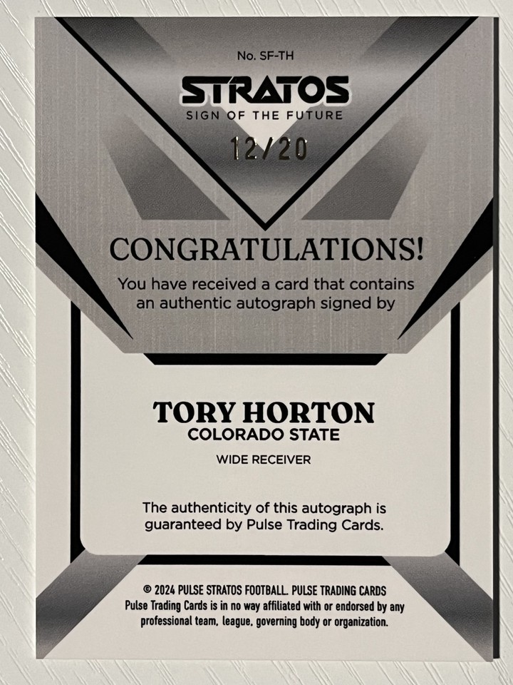Tory Horton 2024 Pulse Stratos Sign of the Future Auto 12/20 Seattle ...