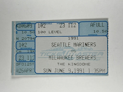 6-9-1991 Milwaukee Brewers @ Seattle Mariners Ticket - Jay Buhner HR ...