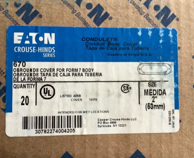 Crouse Hinds 670, Box of 20, 2” Form 7 Condulet Covers | eBay