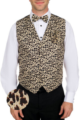 Men's Leopard Animal Print Tuxedo Vest Bowtie Hanky Set Proms Fashion ...
