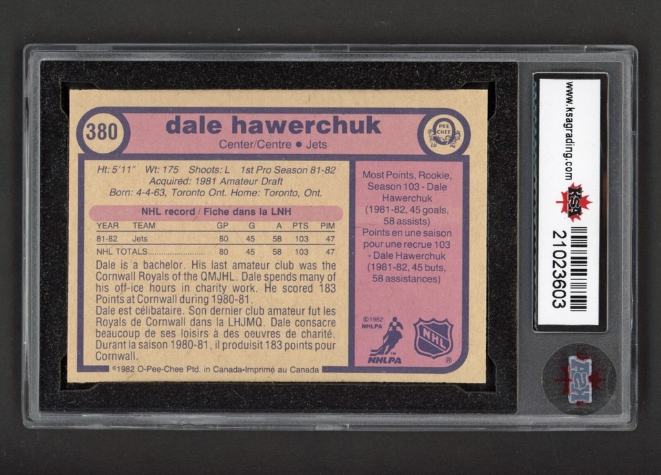 1982-83 OPC #380 DALE HAWERCHUK ROOKIE CARD KSA 10 GEM MINT | eBay