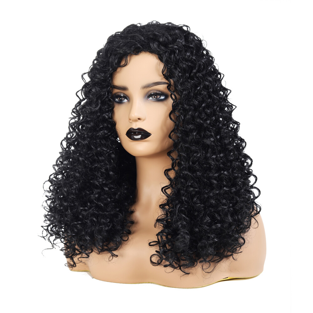 Black Long Afro Natural Deep Curly Hair Heat Safe Cos Synethetic Dress ...