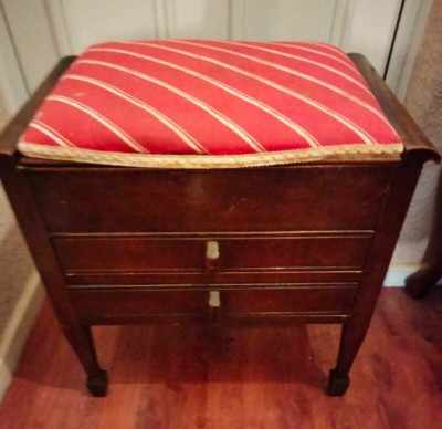 Vintage wooden piano stool with storage seat and 2 pull out drawers ...