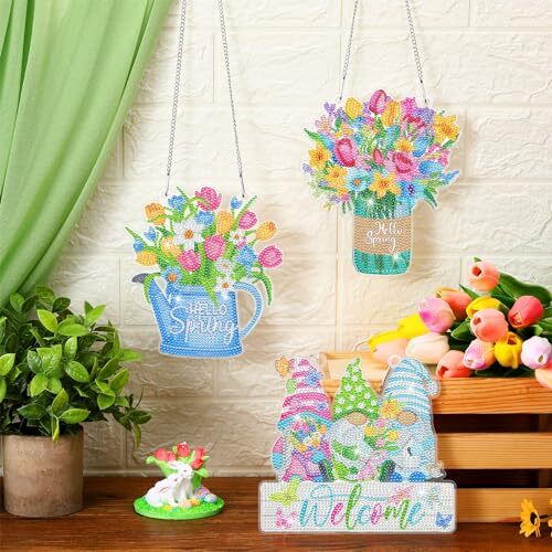 3 Pcs DIY Spring Diamond Painting Wreath Kit Tulip Flower Gnome Diamond ...