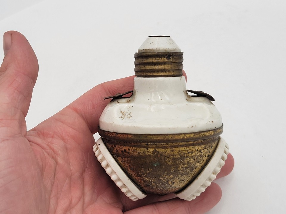 Vintage Benjamin Double Cluster Light Socket Brass Porcelain Fixture ...