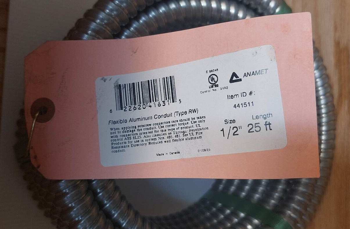 Anamet Electrical 441531 Flexible Aluminum Conduit (Type RW) 1/2" RWA ...