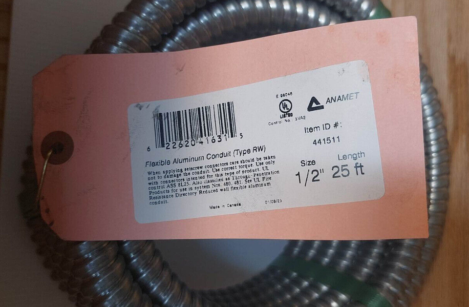 Anamet Electrical 441531 Flexible Aluminum Conduit (Type RW) 1/2" RWA ...