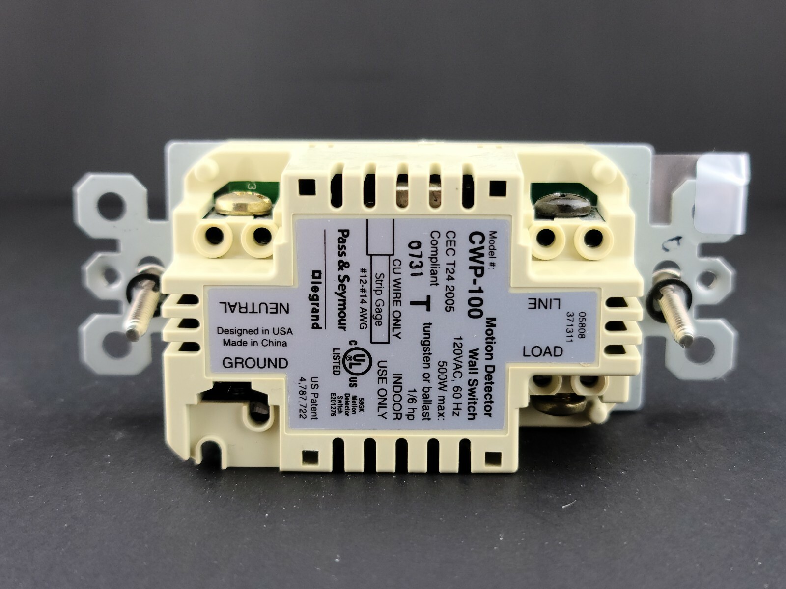 NEW Legrand CWP100-I TradeMaster Vacancy Sensor,120VAC, 0-500W, Ivory ...