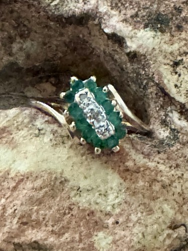 Designer 14K Gold Emerald & Diamond Waterfall Cluster Ring Vintage ...