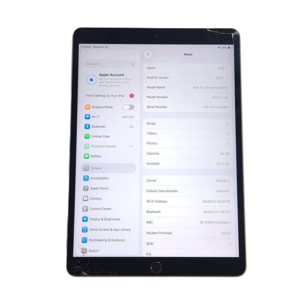Apple iPad Air 3rd Gen 64GB, Wi-Fi + 4G LTE, A2153, 10.5in - Space Gray ...