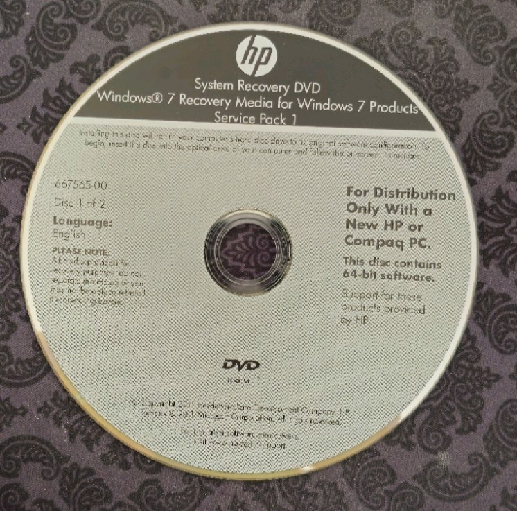 HEWLETT PACKARD APPLICATION AND DRIVER RECOVERY DVD + MEDIA WINDOWS 7 ...