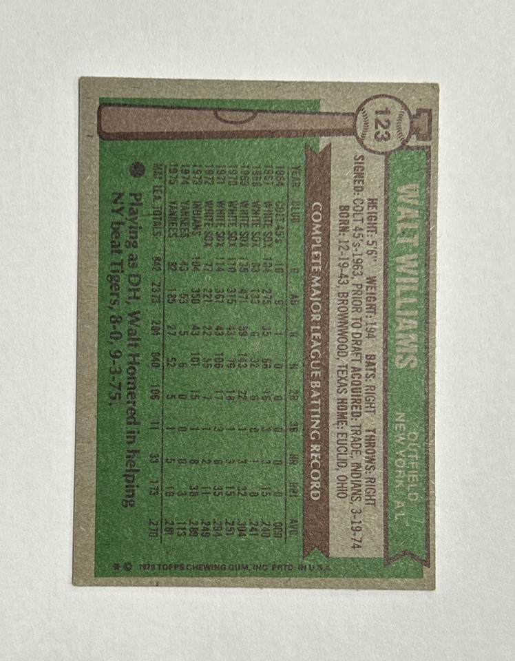 1976 Topps Baseball Walt Whitman New York Yankees Card #123 | eBay