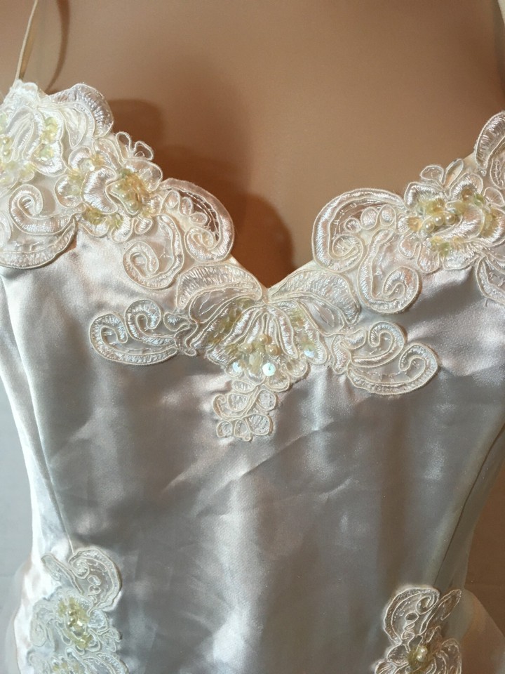 Vtg VICTORIA'S SECRET SATIN Chiffon Bodysuit Teddy Sequin Faux Pearls ...