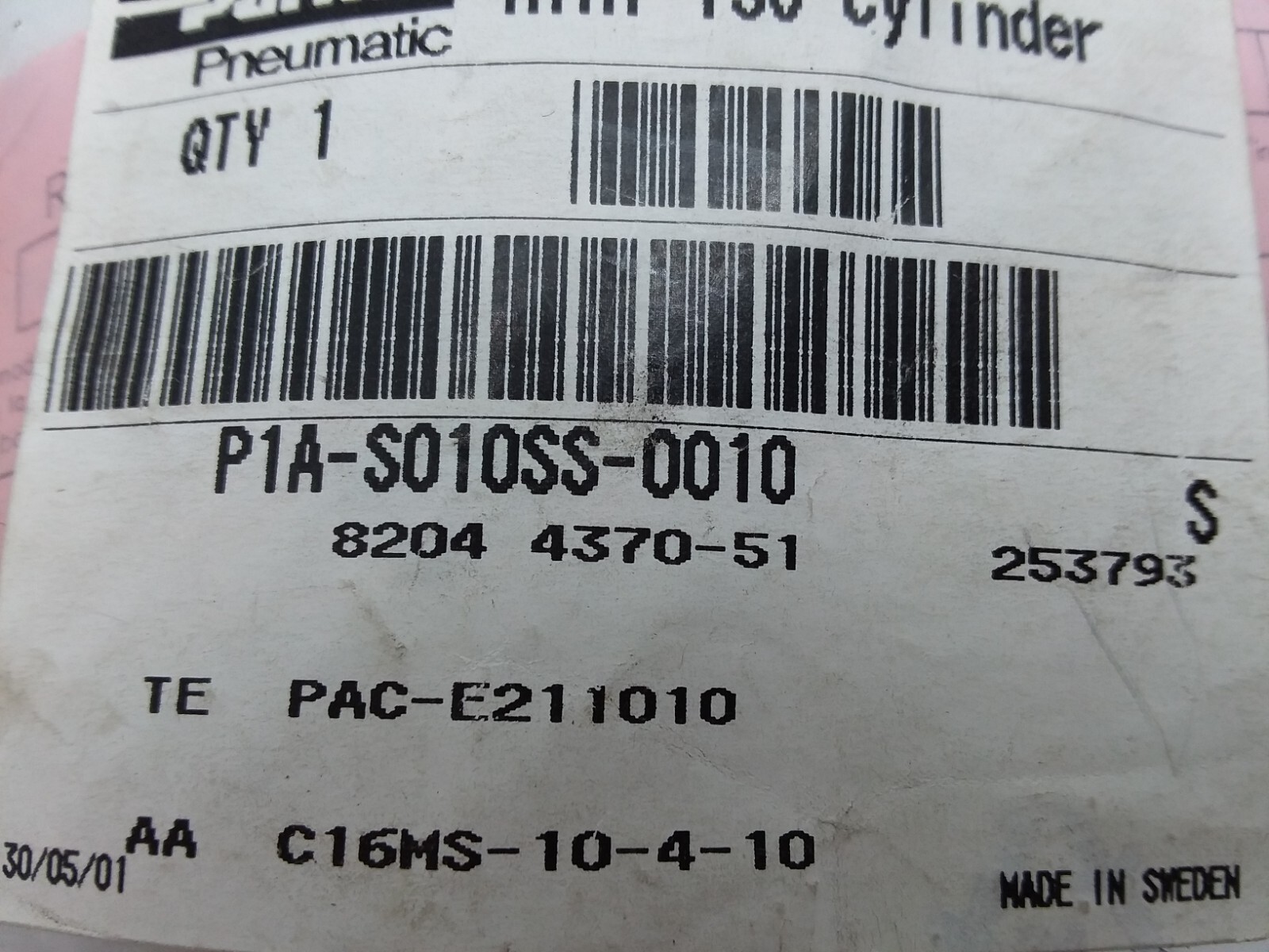 PARKER P1A-S010SS-0010 PNEUMATIC MINI CYLINDER STAINLESS STEEL P1A ...