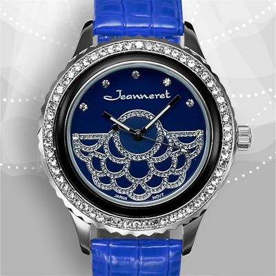 NEW Jeanneret Montessori Women's Blue Leather Strap Watch W/Crystal ...