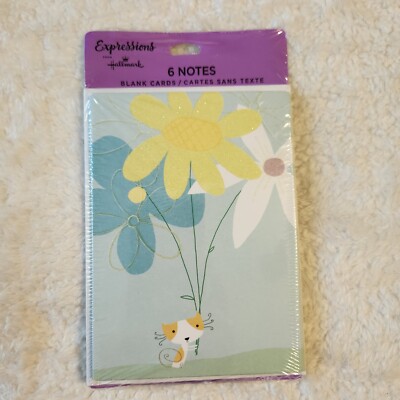 NEW Sealed Expressions Hallmark Blank Inside Note Cards Cat & Flowers ...