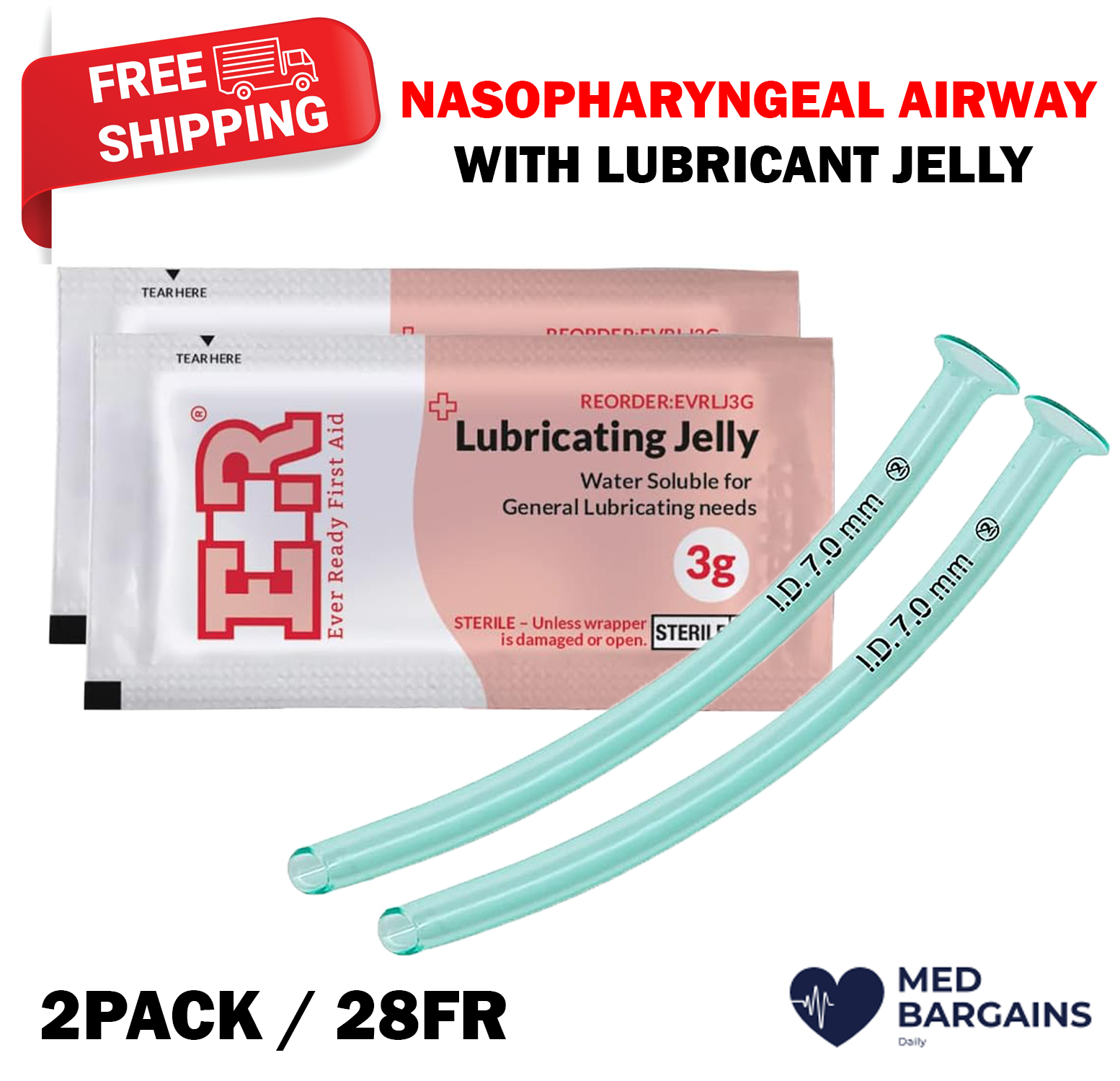 Ever Ready First Aid Nasopharyngeal Airway 28FR w Packet of Lubricant ...