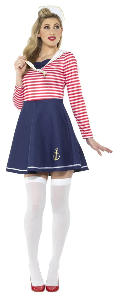 Sailor Lady Costume Adults Nautical Sailors Fancy Dress Outfit Ladies ...