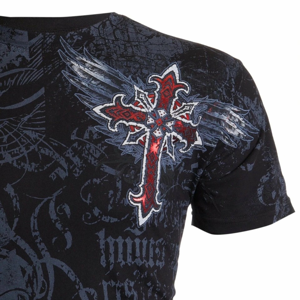 Archaic Affliction Men's T-Shirt RED FLAG Cross Wings Biker Black S-5XL ...