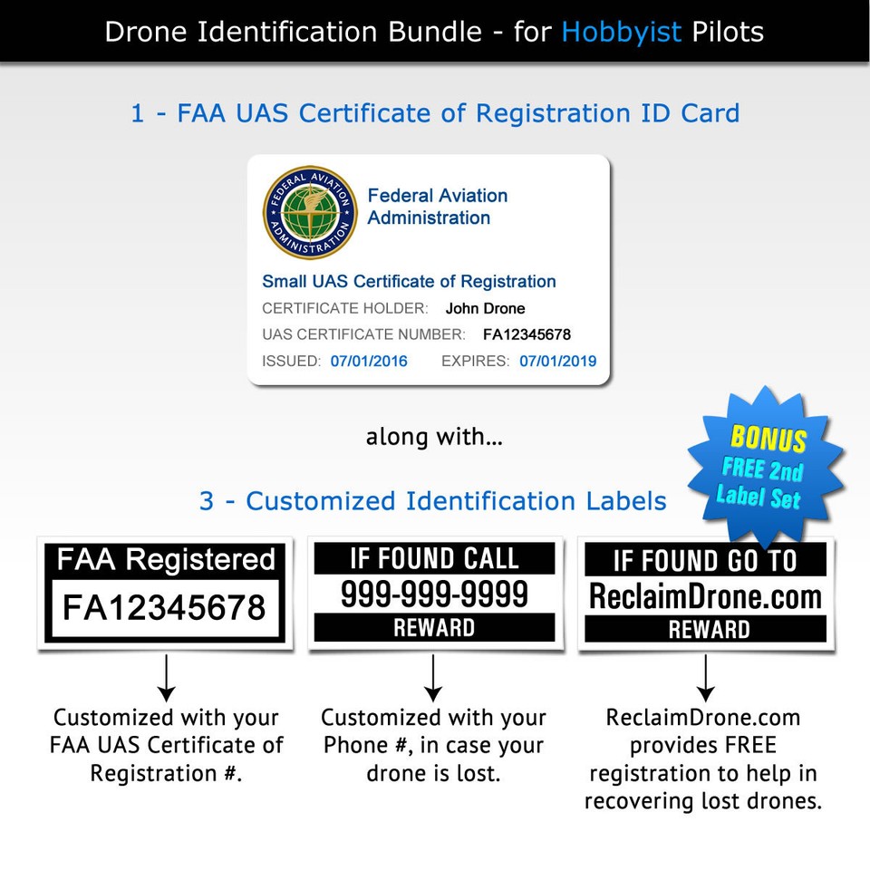 Drone FAA UAS Certificate of Registration ID Card + Label set ...