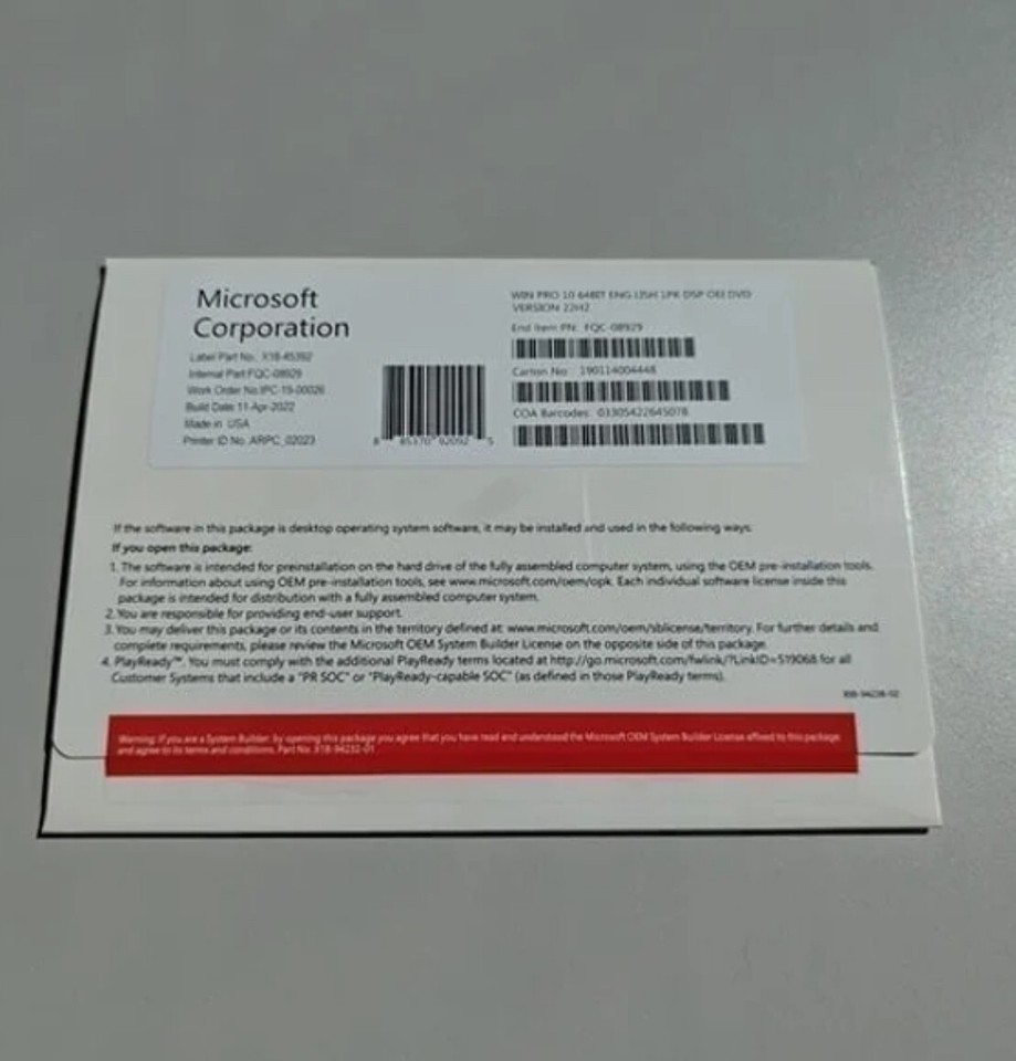 New Sealed Microsoft Windows 10 Pro 64 Bit, With DVD Installer, Product ...