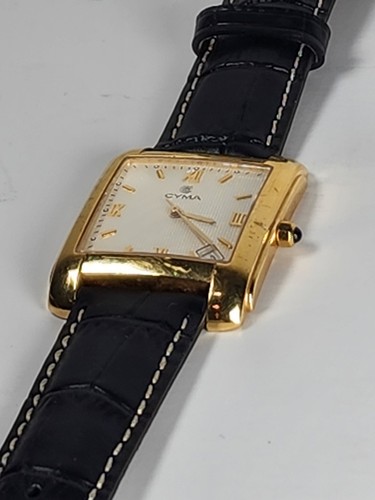 Cyma Men's 14k Solid Gold Rectangular Tank Watch & Date Display Superb ...