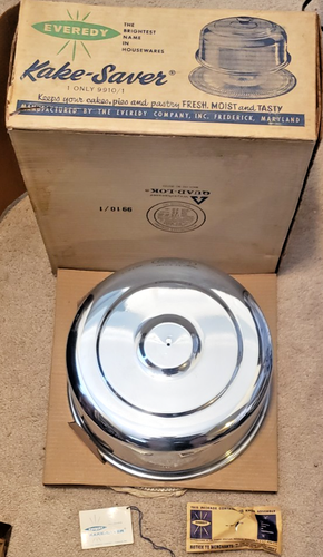 NOS VINTAGE 60'S EVEREDY KAKE SAVER SERVER CAKE PLATE GLASS W/ CHROME ...