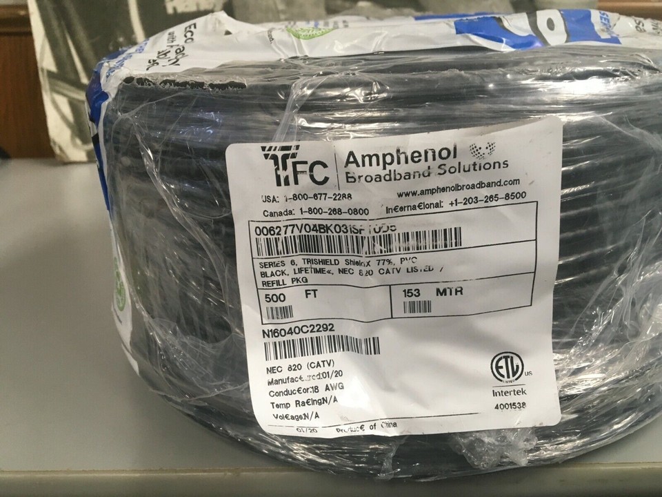 AMPHENOL BROADBAND SOLUTIONS 500 FT 153 MTR SERIES 6 NEC 820 CATV | eBay