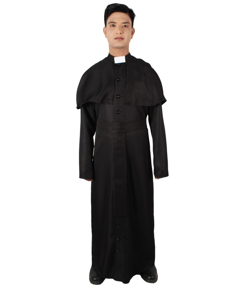 HPO Adult Men’s Priest Black Cassock Clerical Collar & Shoulder Mantle ...