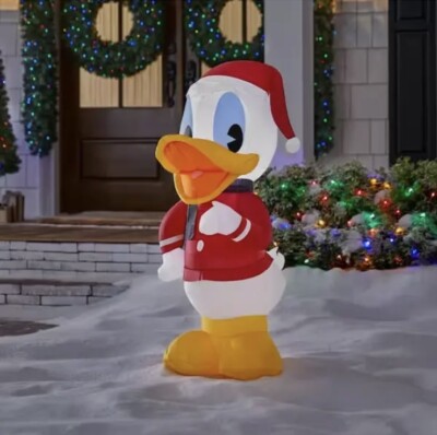 Disney 3.5 ft LED Donald Duck with Santa Suit Inflatable Christmas ...