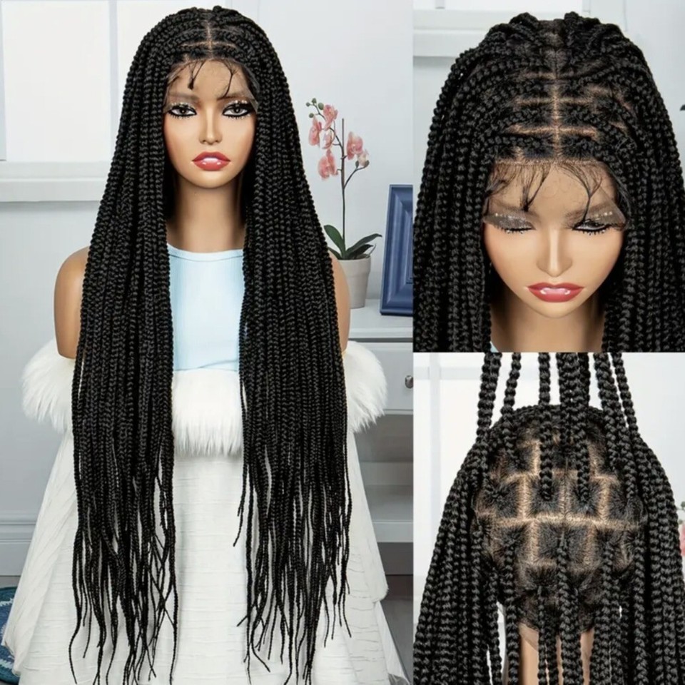 36" Full Long Knotless Classic Box Braid Synthetic Lace Wig Easy To Wear Synthet | eBay