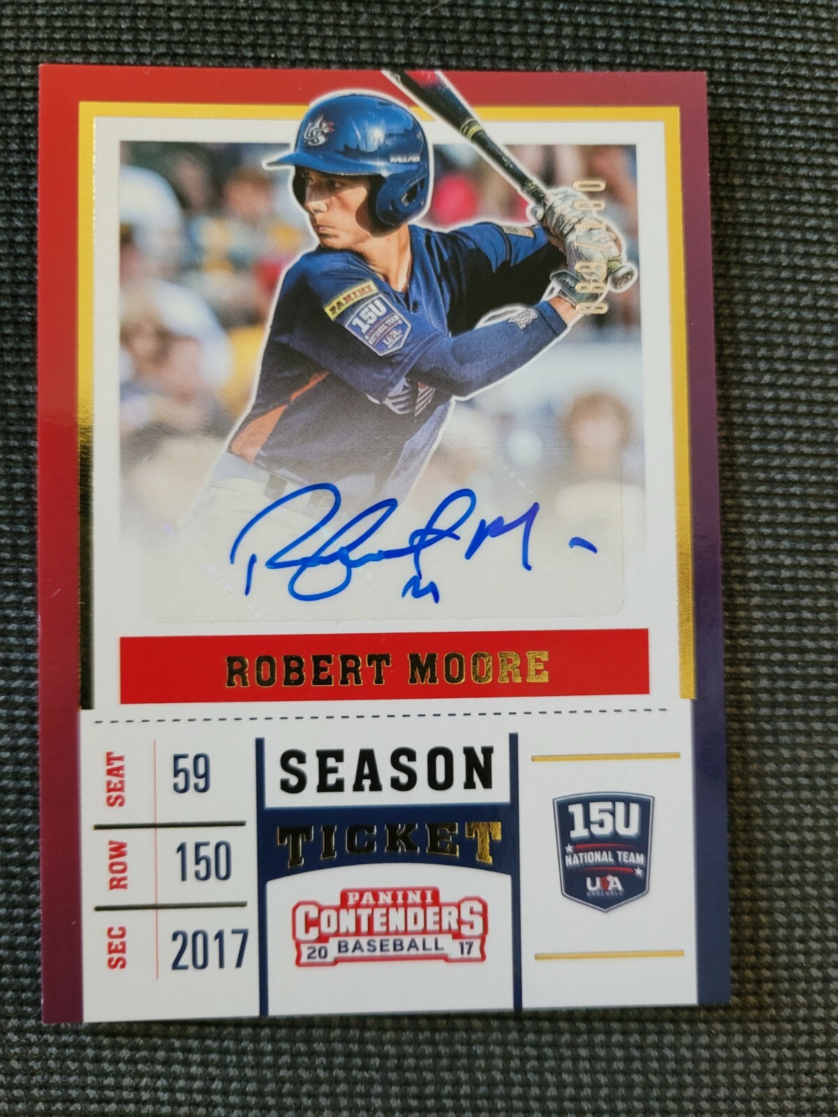 2017 Panini USA Baseball Robert Moore AUTO Card #/100 GOLD SP 2024 ...