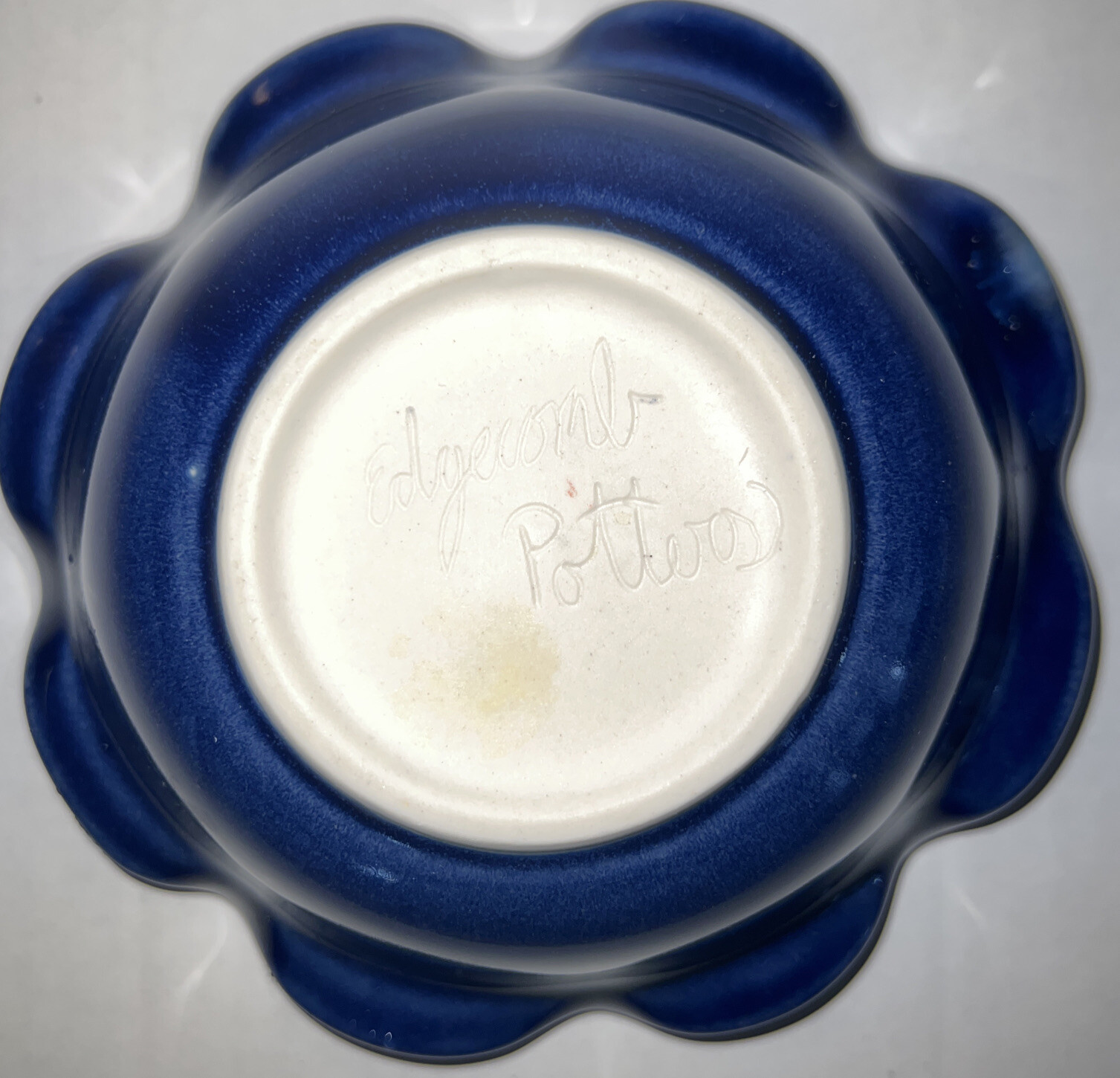 EDGECOMB Pottery Maine Teal Blue Yellow Floral Fluted Edge Drip Glaze ...