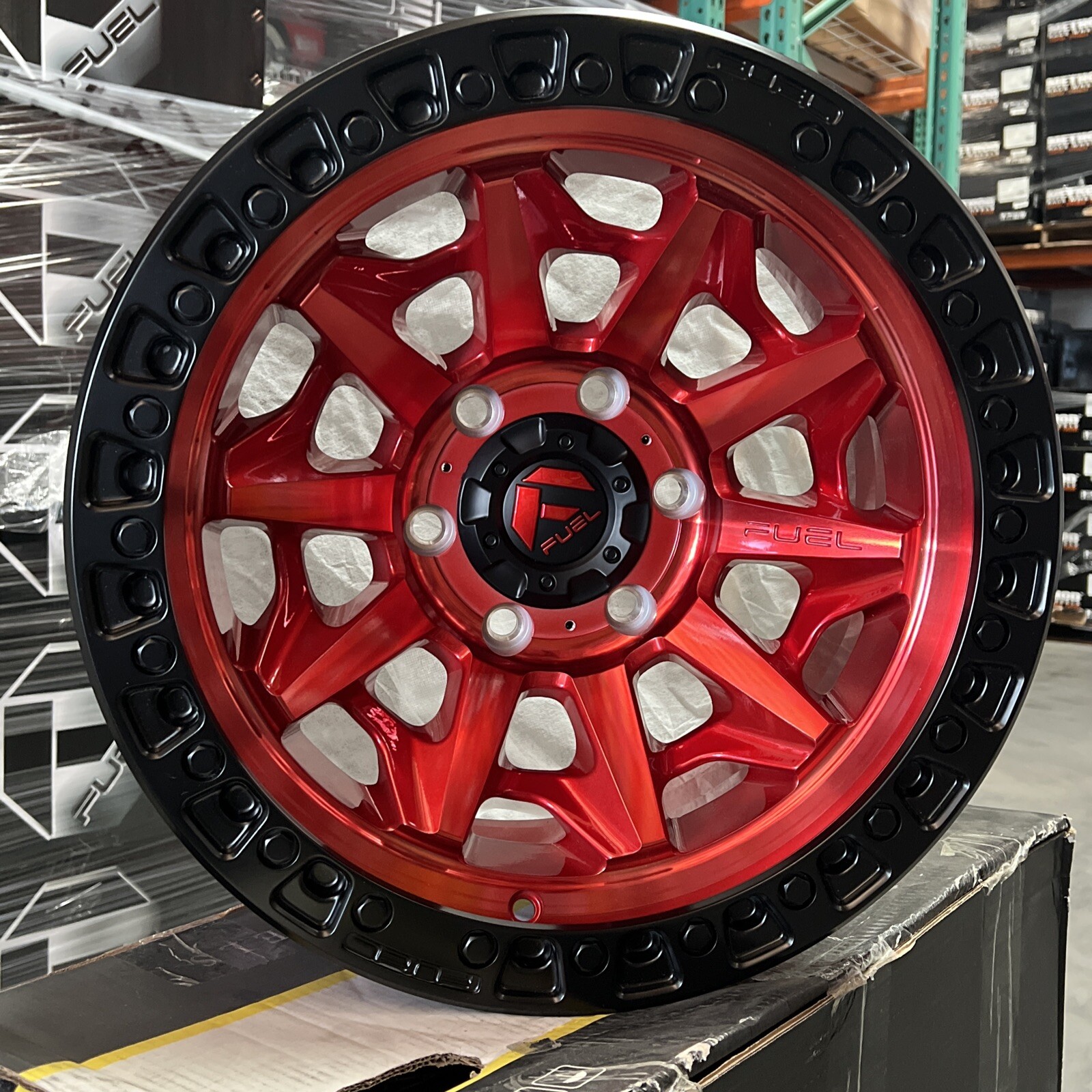 (4) 17X9 FUEL COVERT D695 CANDY RED WITH BLACK RING OFF-ROAD RIMS ...