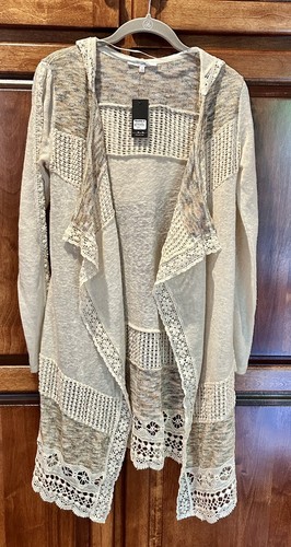 Miss Me Cream Colored Knit Swing Duster Sweater w/ Hood Size Small NWT ...