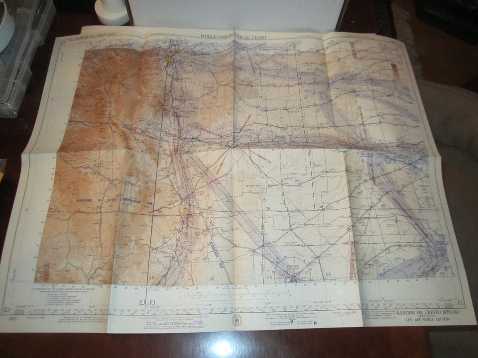 1954 U.S. AIR FORCE SANGRE DE CRISTO MTS MAP - AERONAUTICAL - 29" X 22 ...