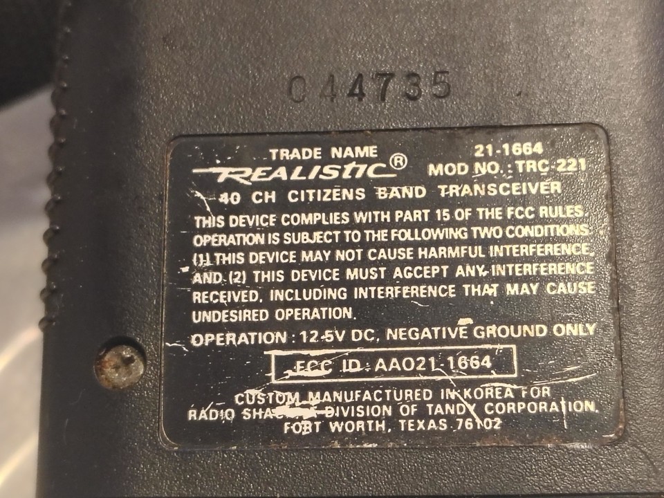 Realistic TRC-221 40 Channel CB Walkie Talkie Transceiver Parts Only | eBay