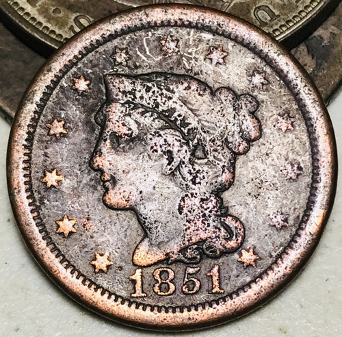 1851 Large Cent Matron Braided Hair 1C Ungraded US Copper Coin CC25581 ...