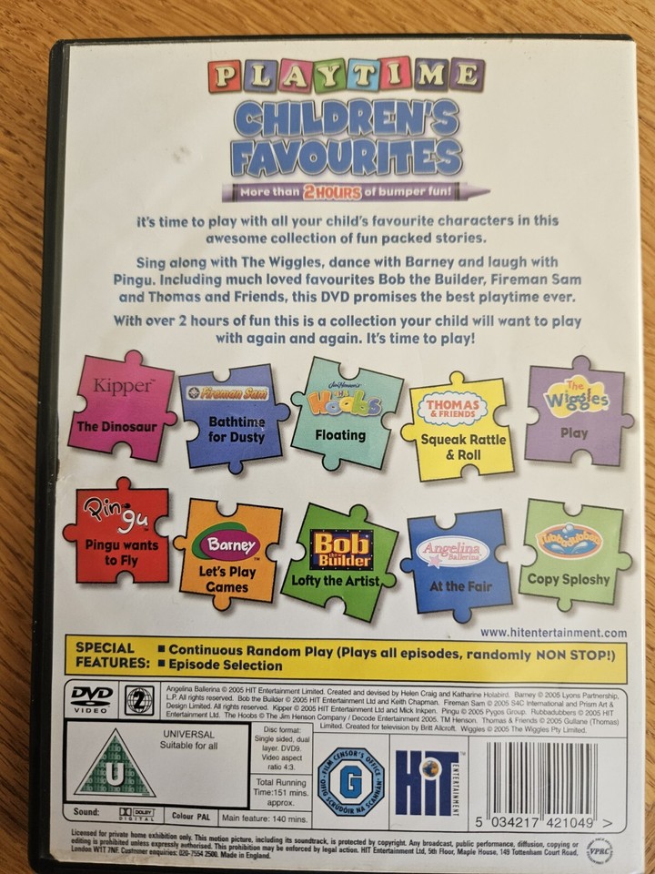 PLAYTIME CHILDREN'S FAVOURITES DVD KIDS HOOBS KIPPER WGGLES PINGU ...